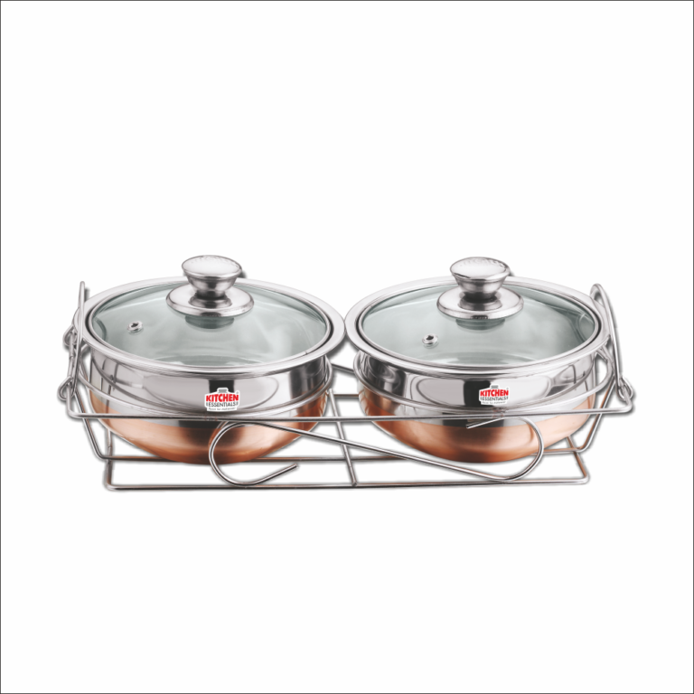 Stainless Steel – 2 pcs Copper Bottom Cook and Serve Set with Glass Lid ...