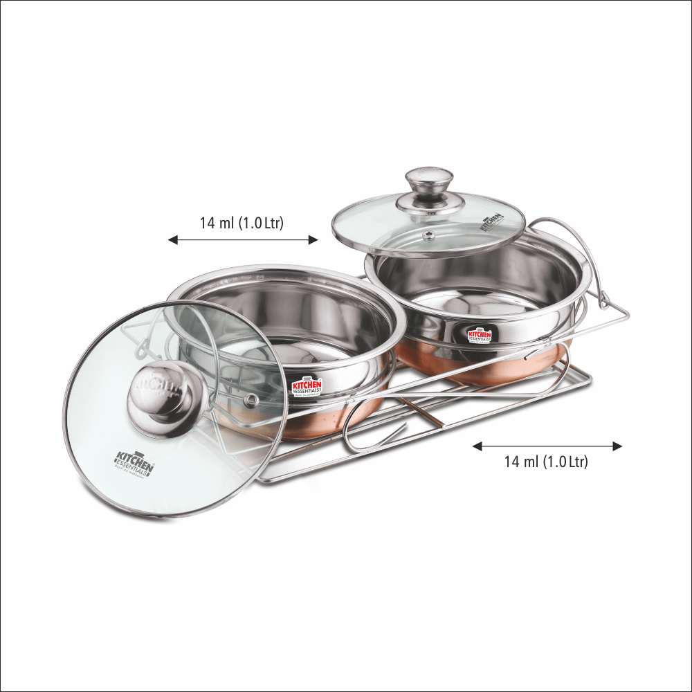 Stainless Steel – 2 pcs Copper Bottom Cook and Serve Set with Glass Lid ...