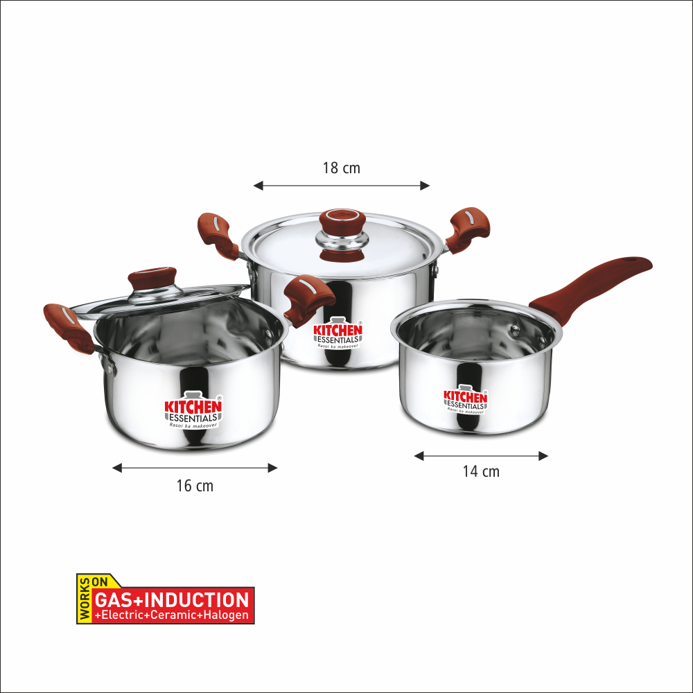 Stainless Steel – 5 pcs Flat Bottom Shimmer Cookware Set – Maroon ...
